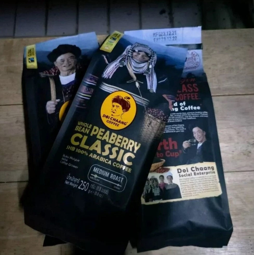 Doi Chaang Thai Coffee Whole Bean Peaberry Classic Arabica 250 g x 3 ...