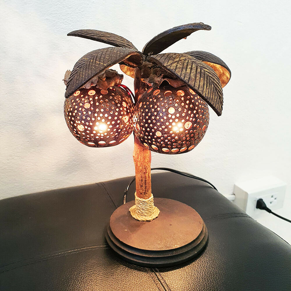 Coconut Tree Sculpture Table Lamp 3 Shades Coconut Shell Tropical Tiki ...