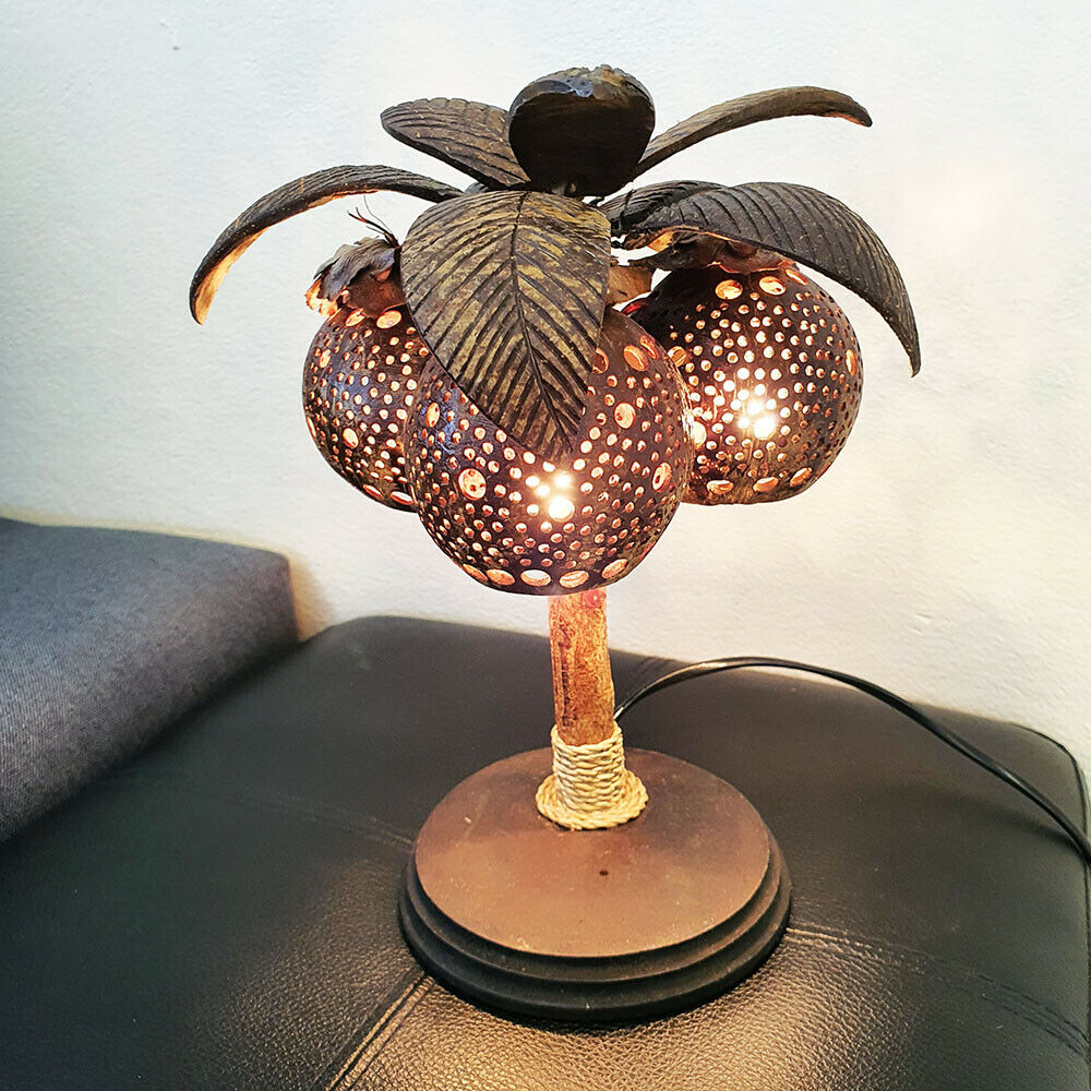 Coconut Tree Sculpture Table Lamp 3 Shades Coconut Shell Tropical Tiki ...