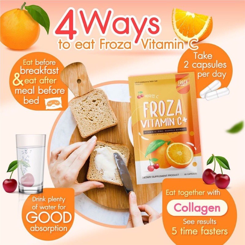 10X FROZA Vitamin C . Plus Zinc Highly Antioxidant Healthy Skin (60 Ca ...